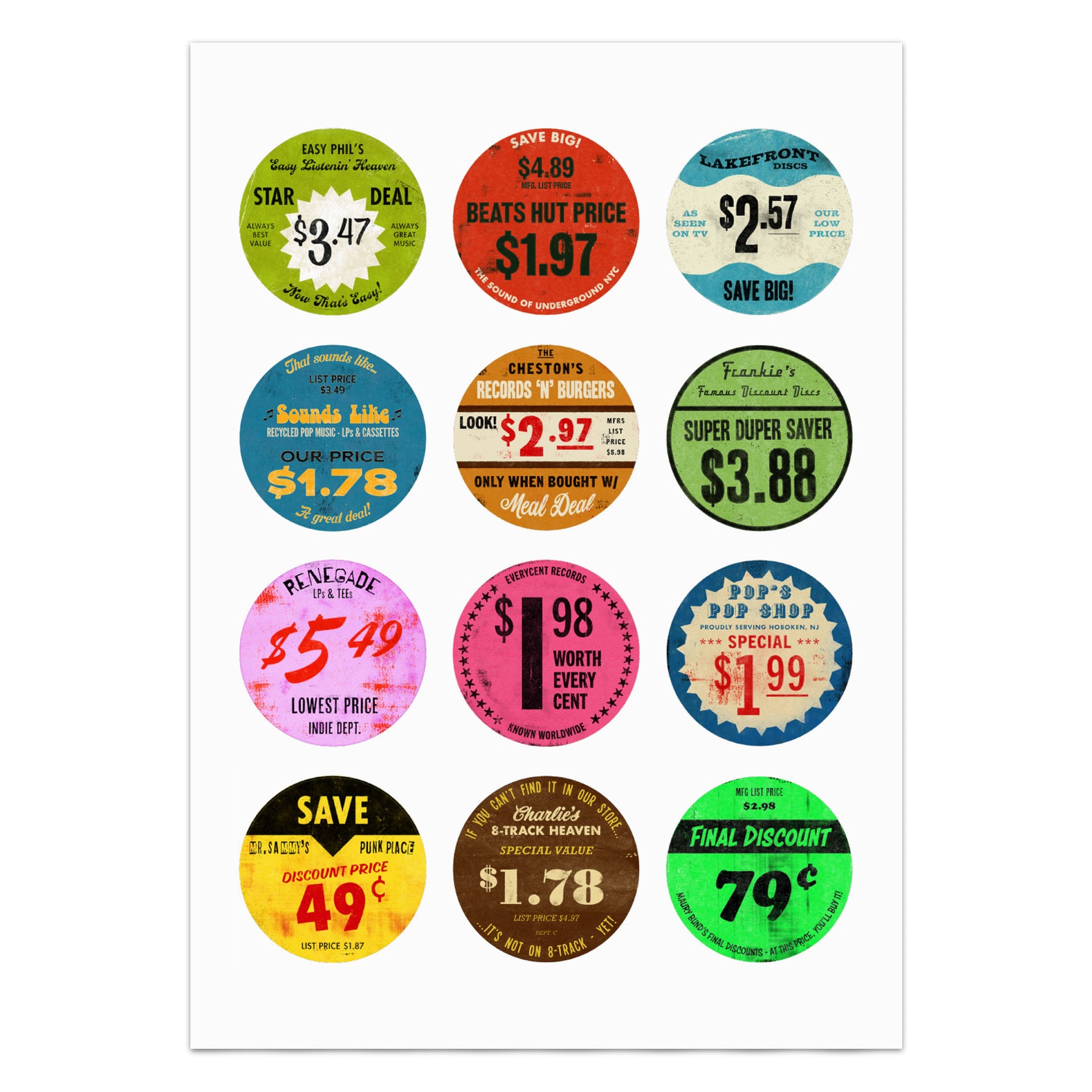 Album Cover Art Print: Collection of Record Store Price Tag Stickers ...